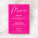 Modern Hot Pink Menu Template, Pink Wedding Menu, Bright Pink Bridal ...