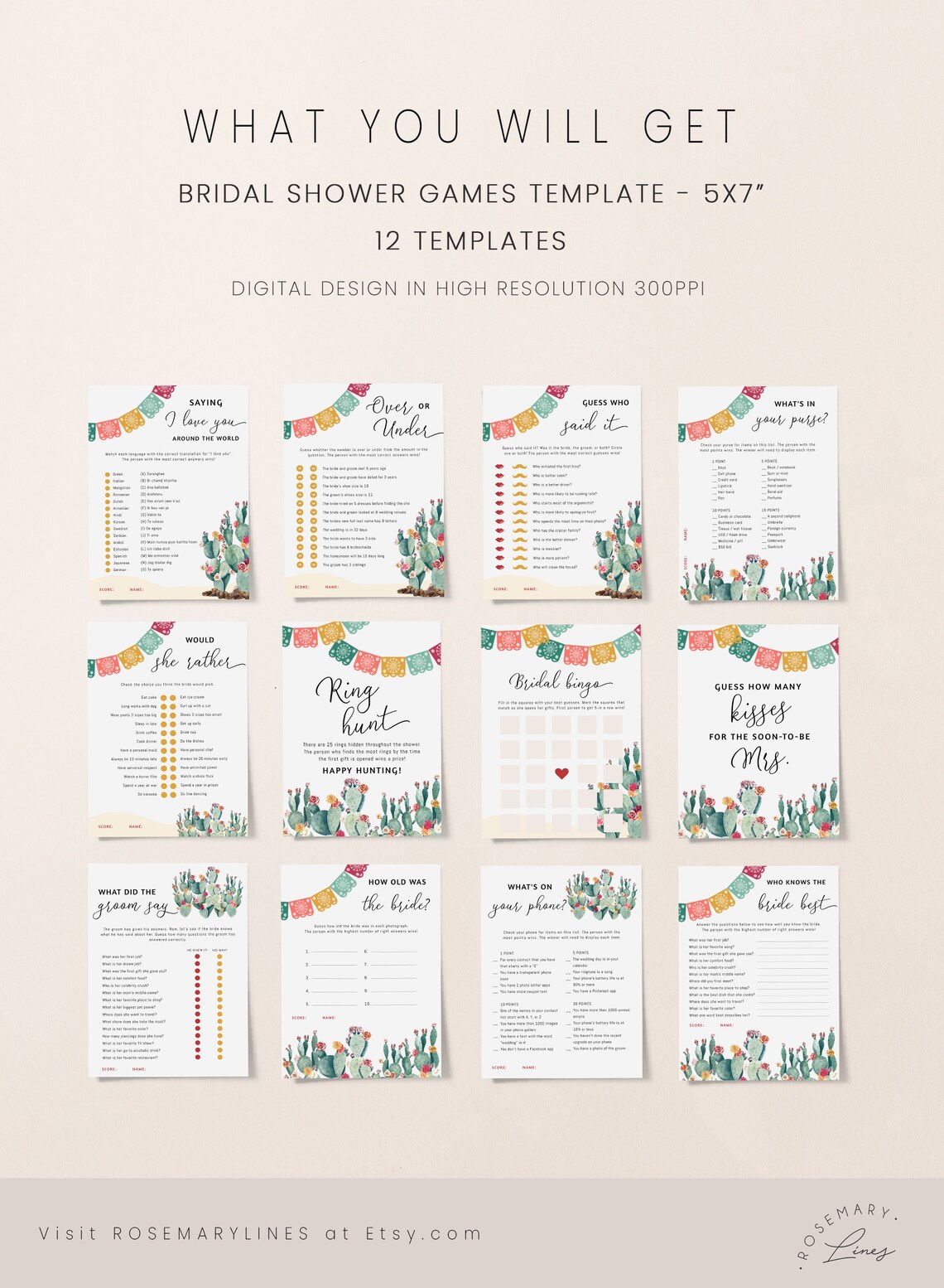 Fiesta Bridal Shower Games Bundle Cactus Bridal Shower Games - Etsy