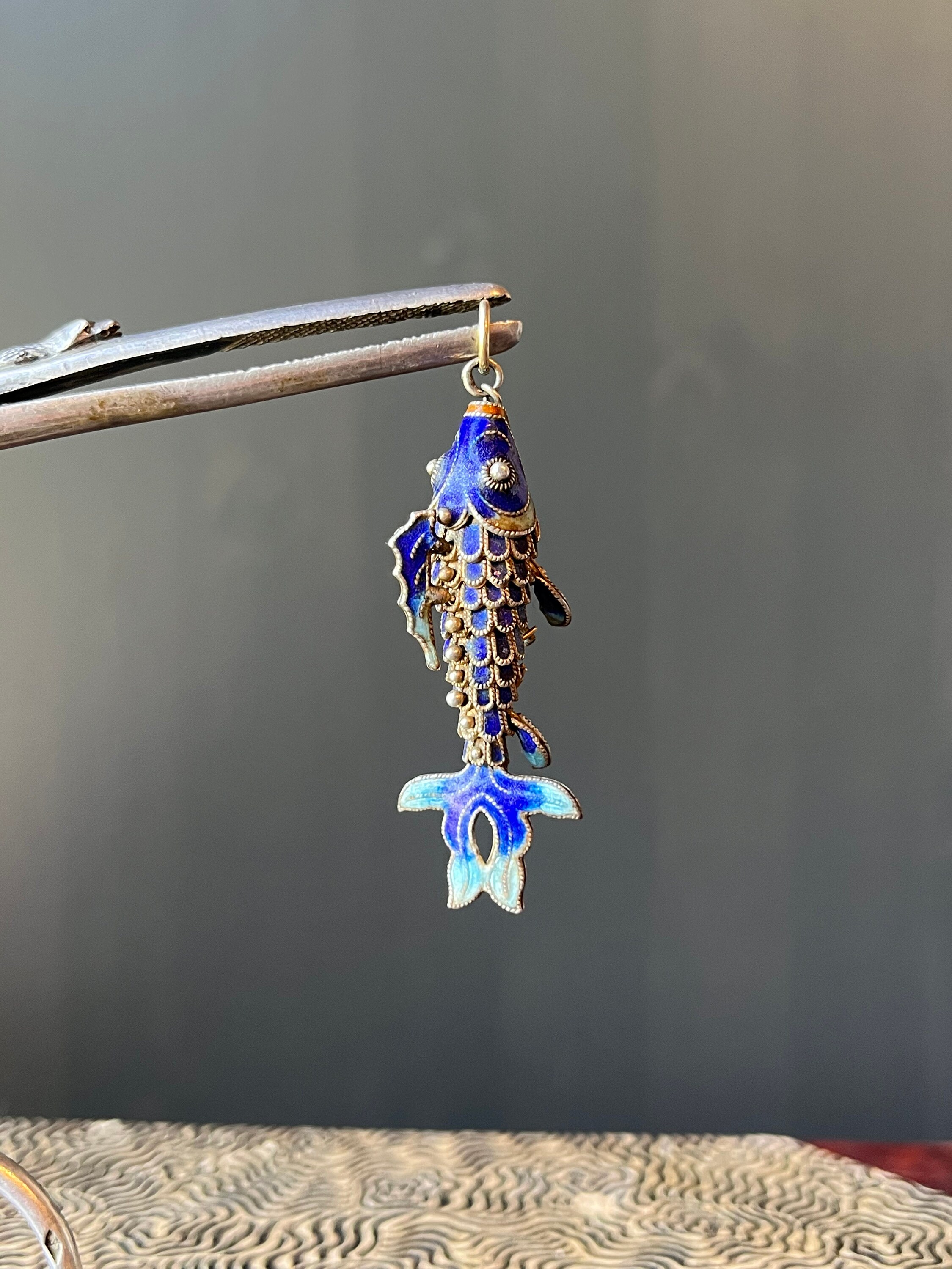 Vintage Blue Enamel Silver Articulating Koi Fish Pendant - Etsy