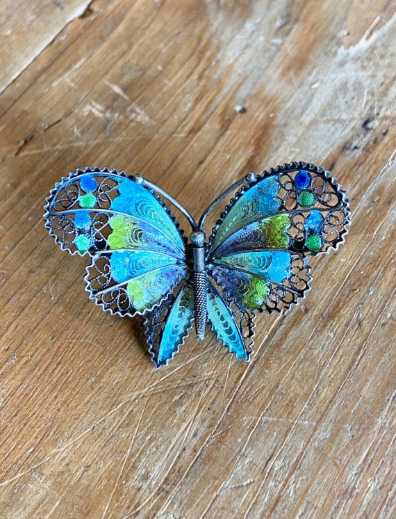 Vintage Continental Silver Filigree Blue / Green Pliq… - Gem