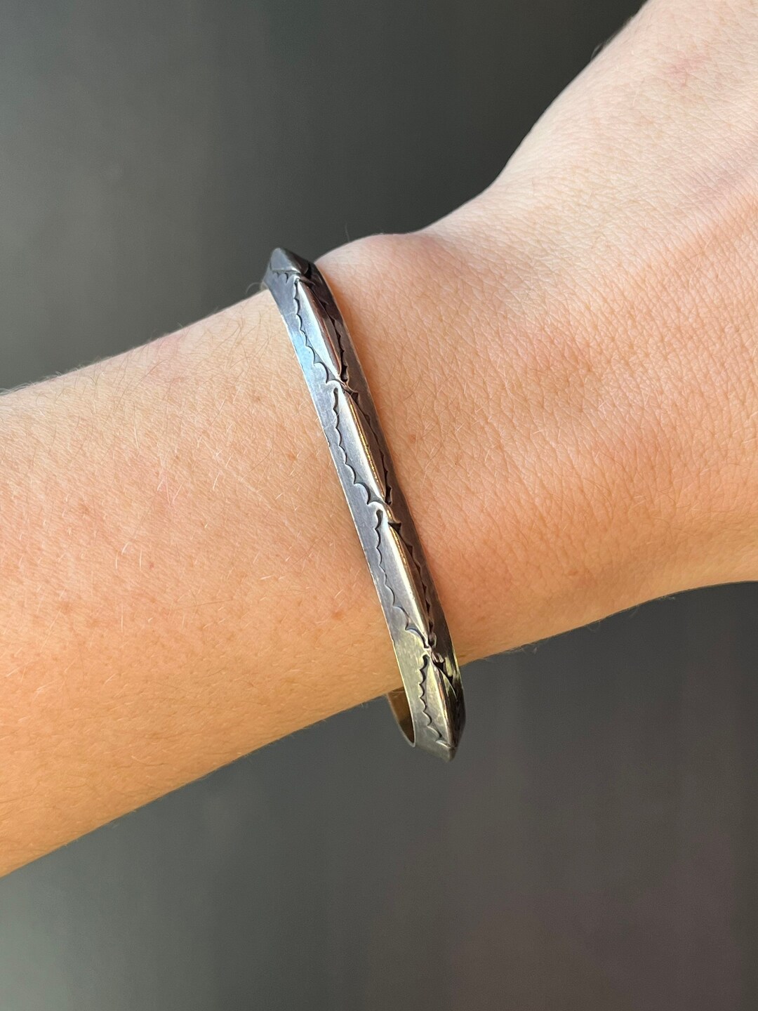 Vintage Native American Navajo Sterling Silver Triangle Cuff Bracelet ...