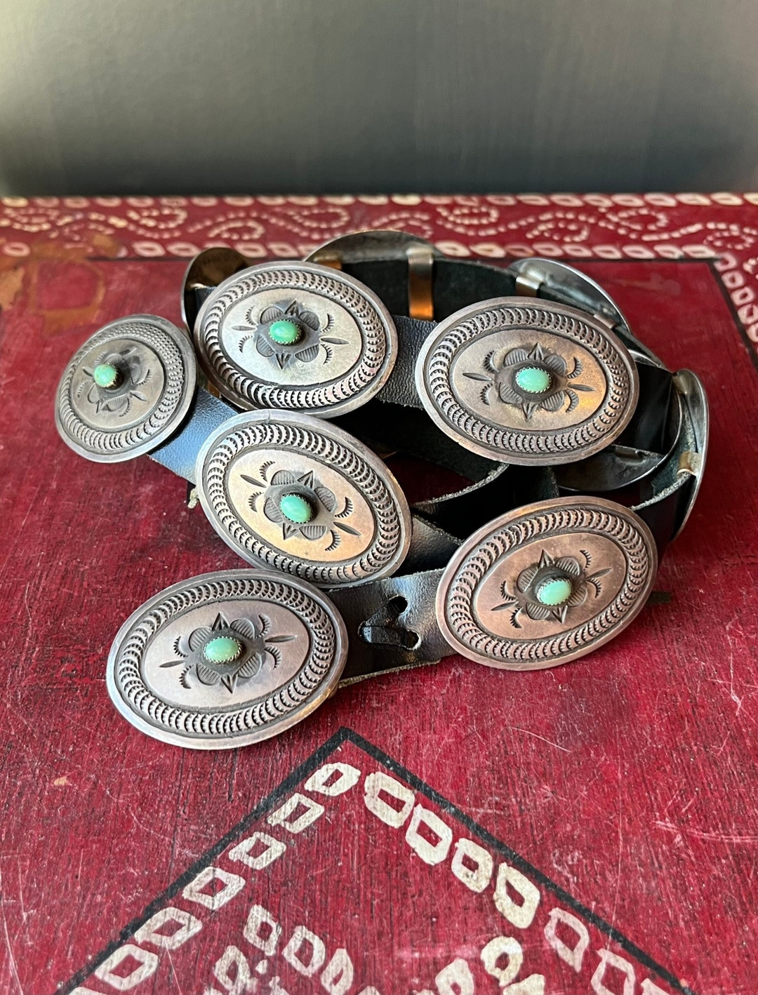 Vintage Native American Navajo Sterling Silver & Turquoise Concho Belt ...