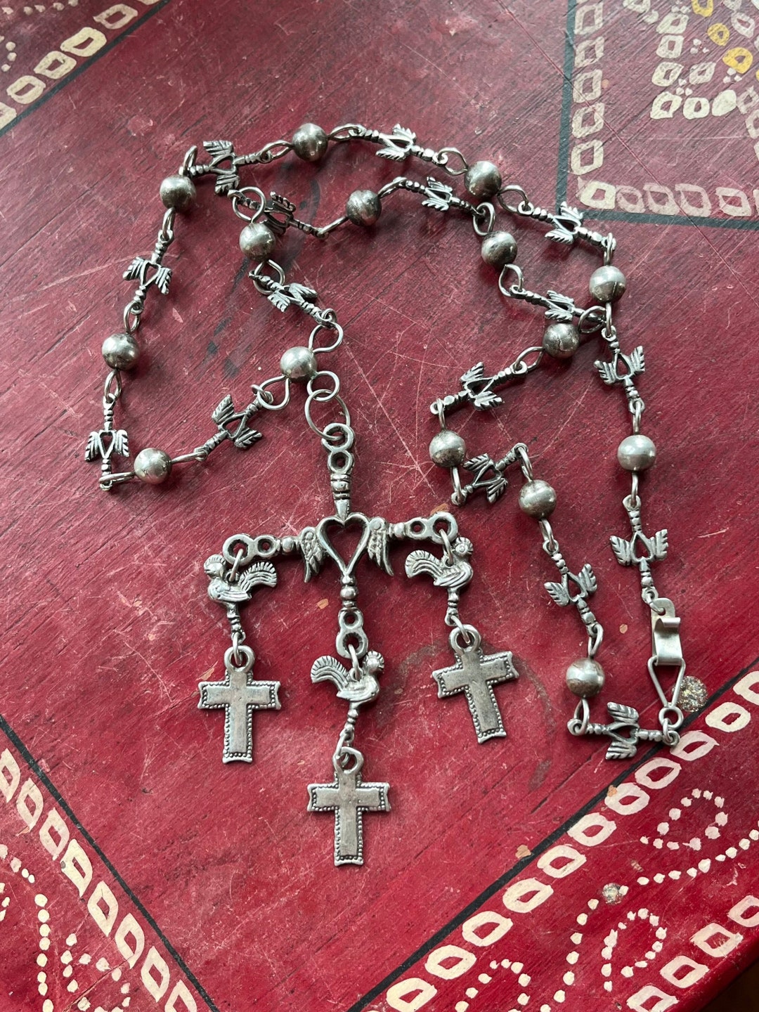 Vintage Sterling Silver Milagros Winged Heart Cross Chain Necklace - Etsy