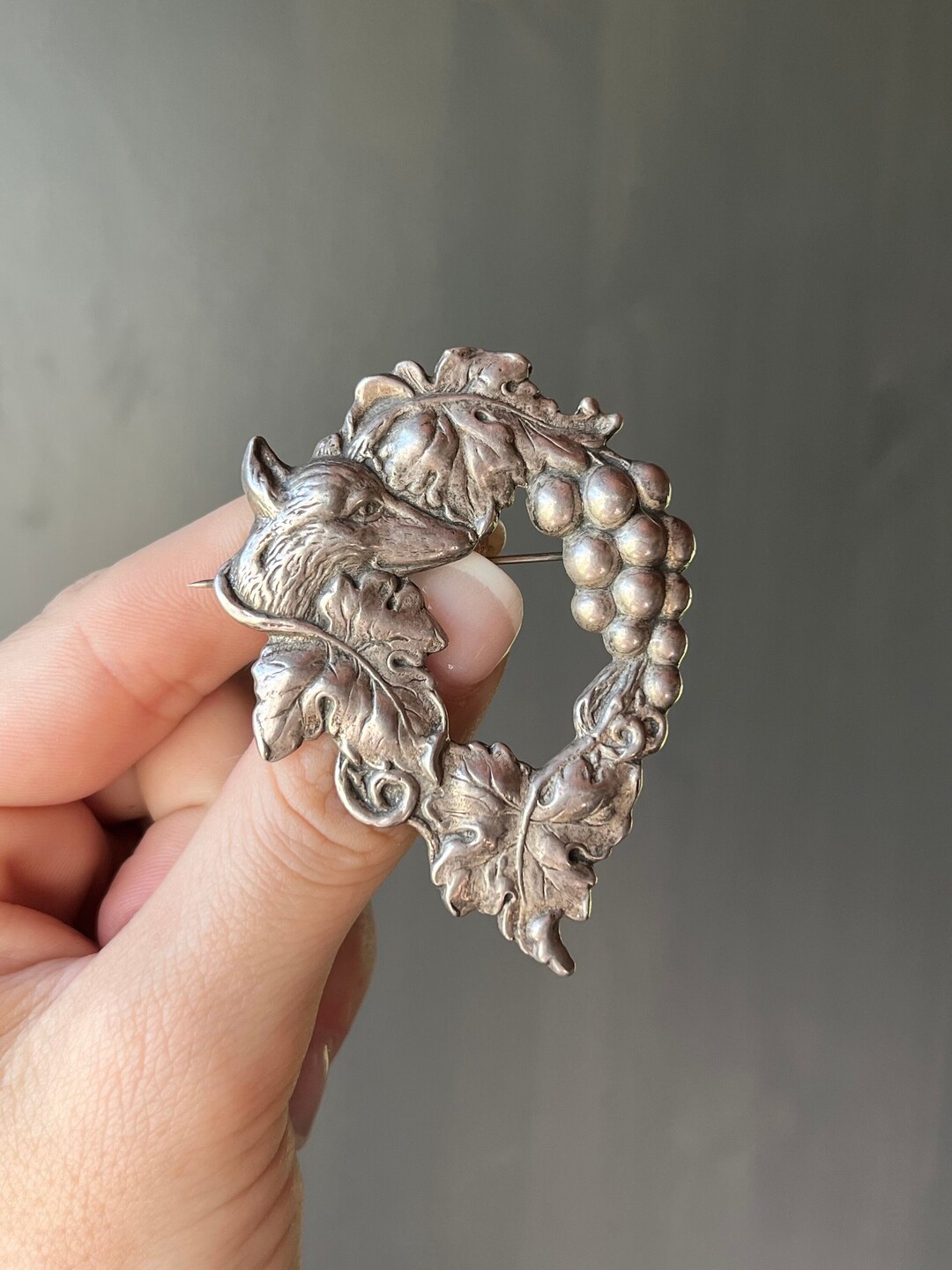 Vintage Mid-century Sterling Silver Fox & Grapes Vine Pin Brooch - Etsy