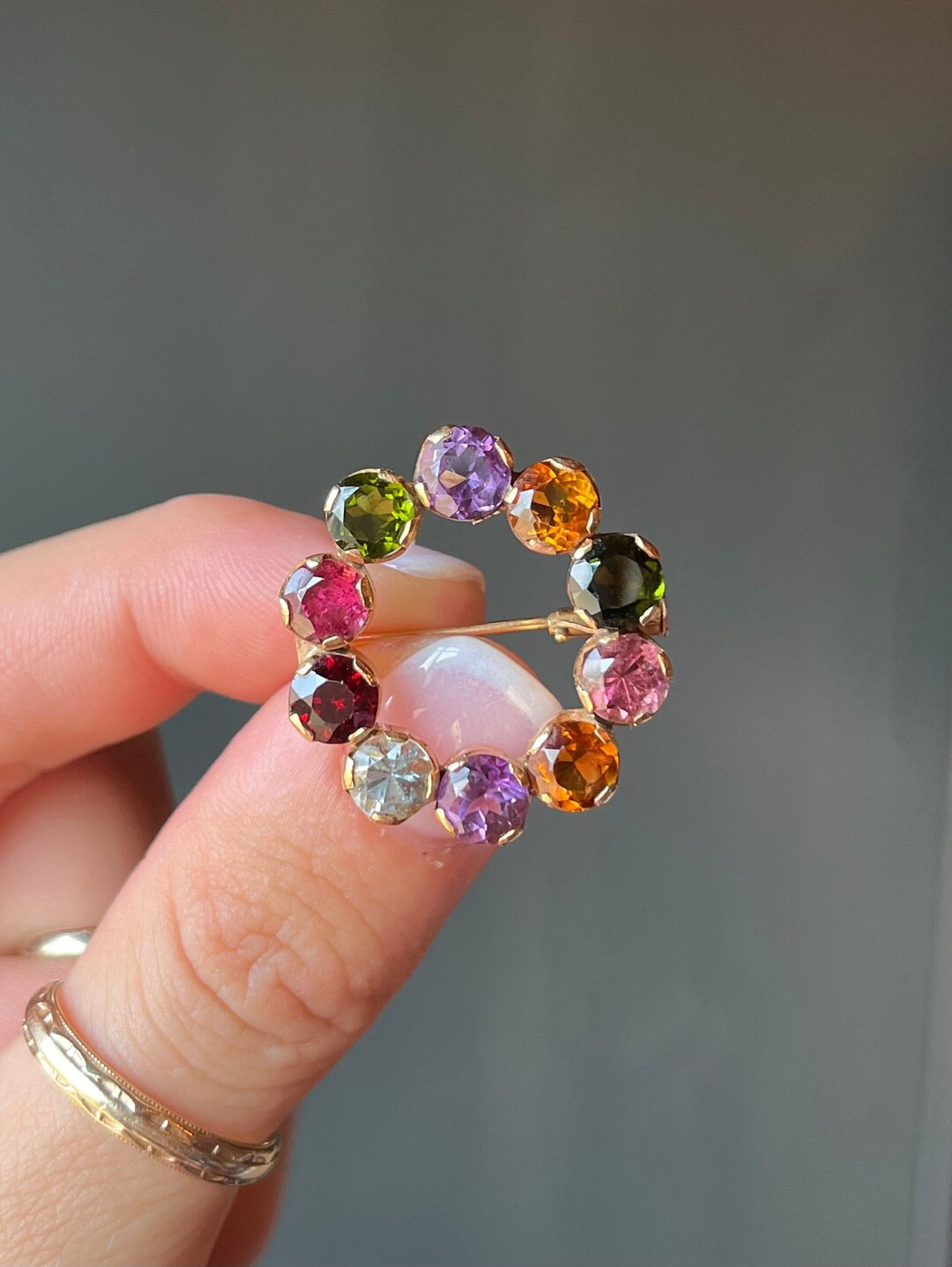 Antique 18K Gold & Generations Birthstones Circle Pin Brooch - Etsy