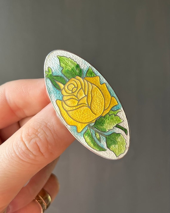 vintage sterling enamel rose - Gem