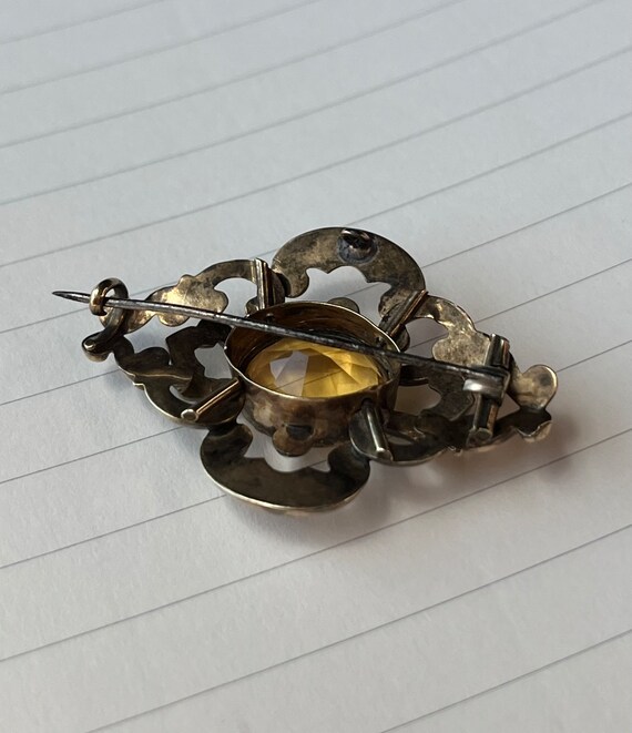 Antique Victorian Repoussé 12K Gold & Citrine Pin Bro… - Gem