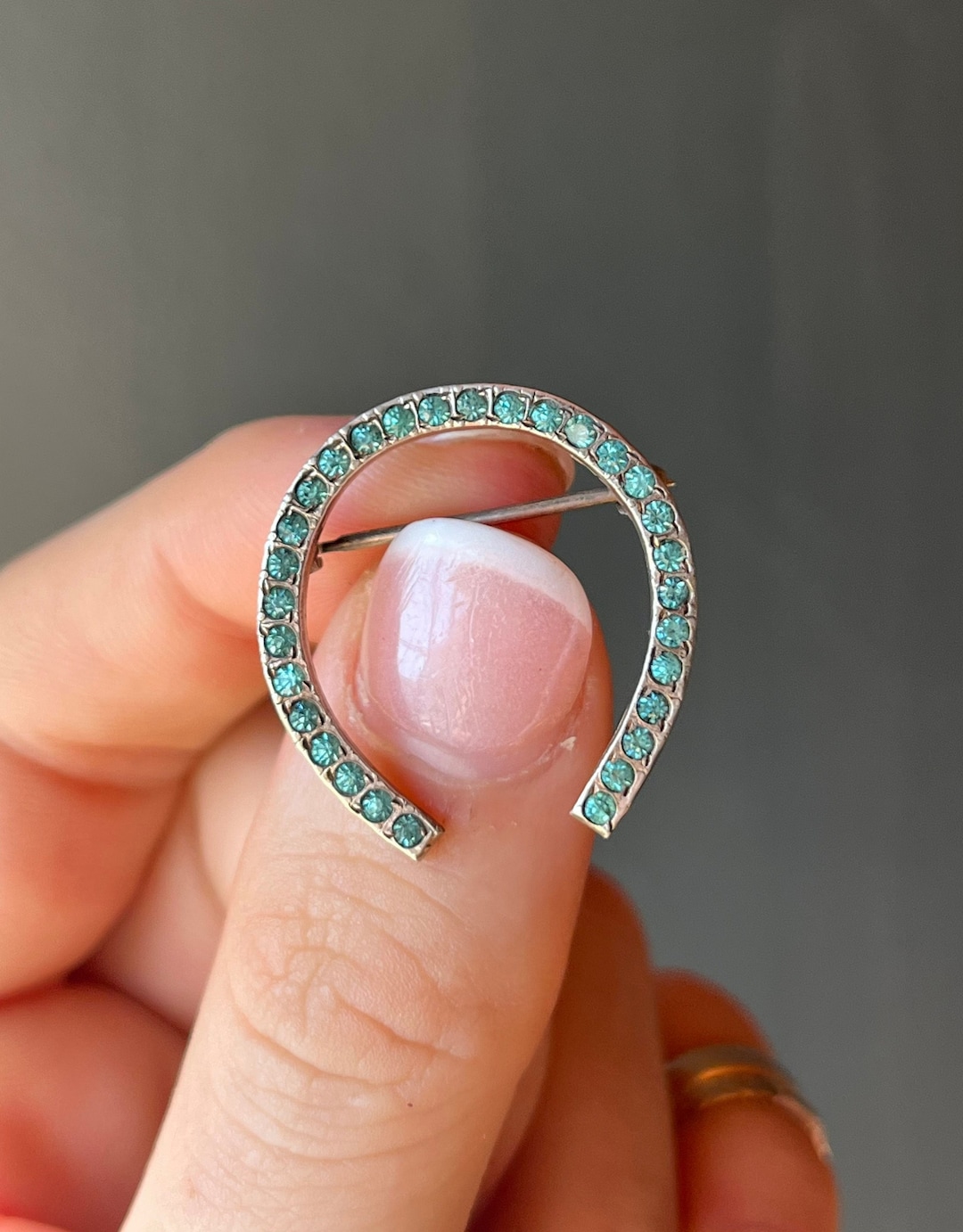 Vintage Sterling Silver Light Blue Rhinestone Horseshoe Pin Brooch - Etsy