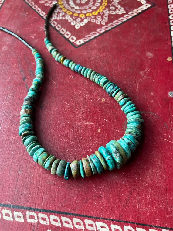 Graduated Natural American Turquoise Disk Horn Bead N… - Gem