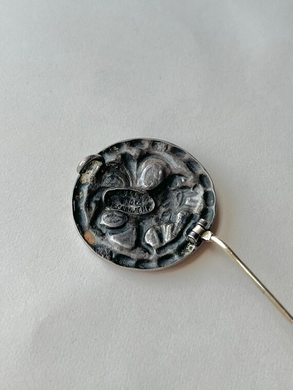 Antique Asian 830 Silver & Red Lion Pin Brooch - Gem