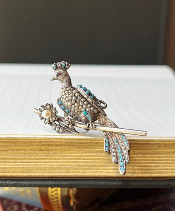 Antique Victorian Silver Seed Pearl & Persian Turquoi… - Gem