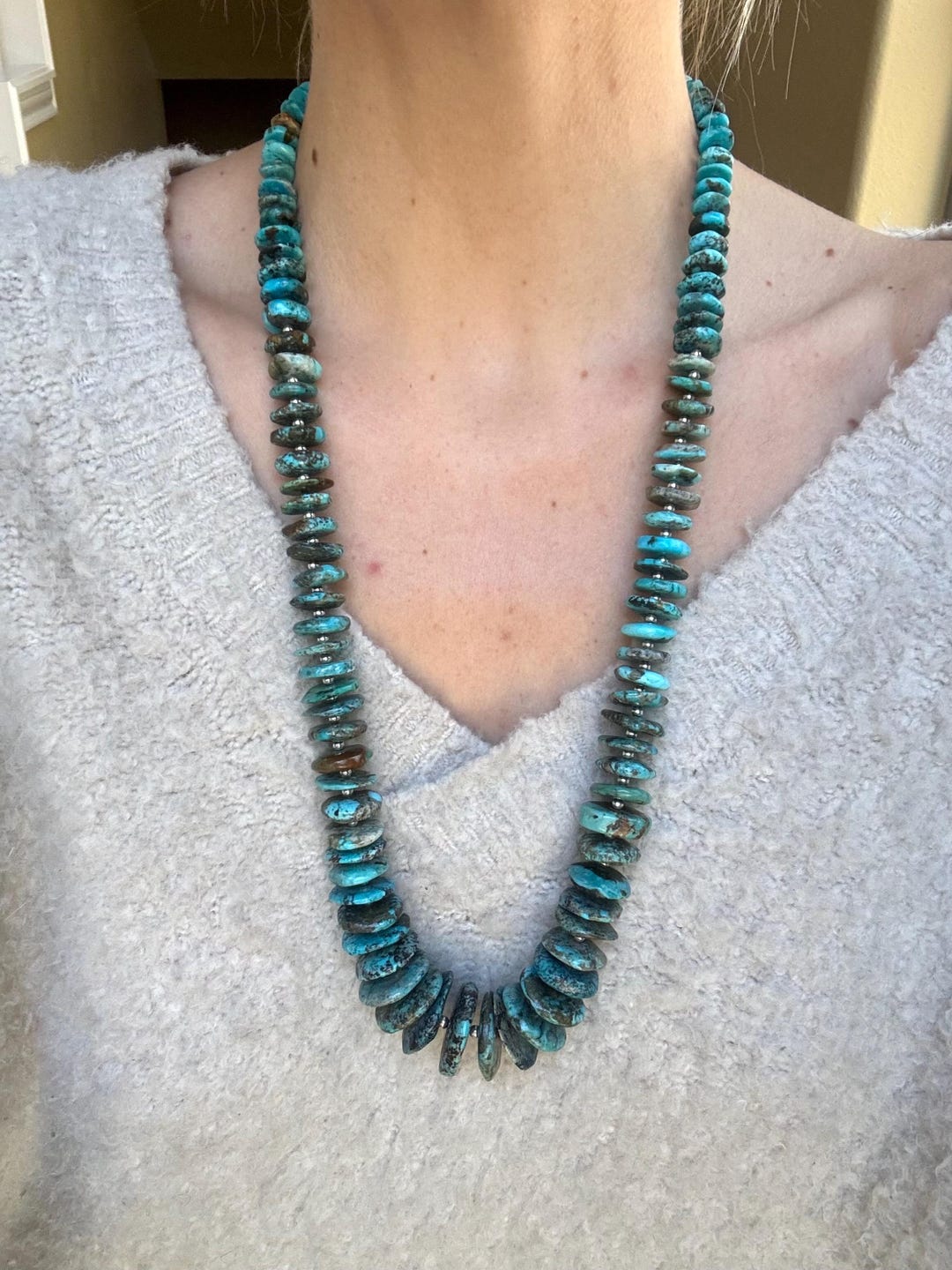 Turquoise Graduated Disk Bead Necklace - Etsy