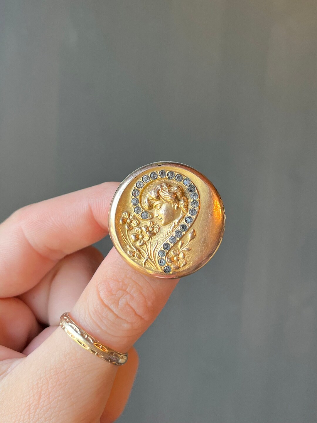 Antique Art Nouveau Gold Fill & Rhinestone Jesus Picture Locket Pin ...