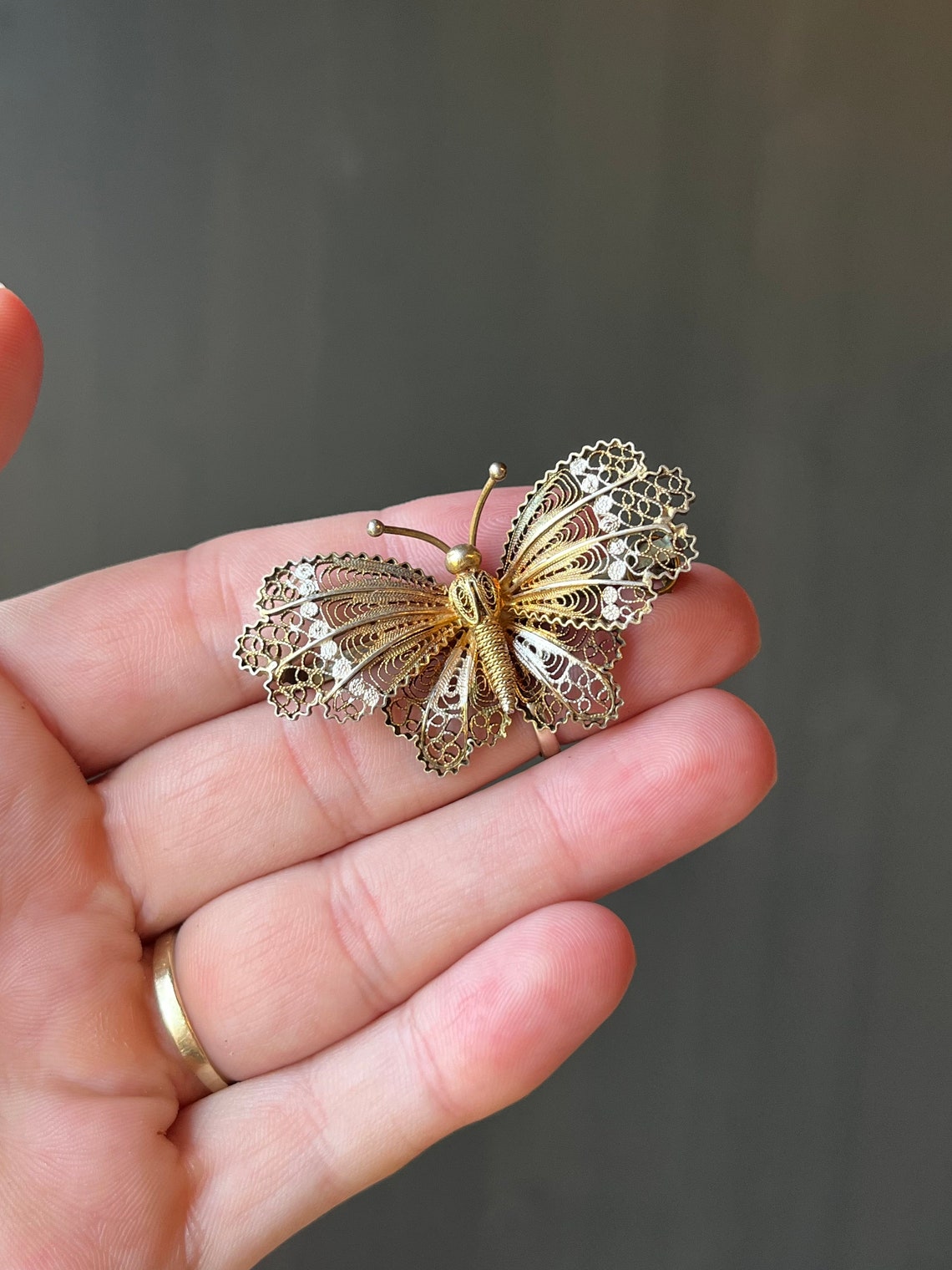 Vintage Mid-century Gold Vermeil 800 Silver Filigree Butterfly Pin ...