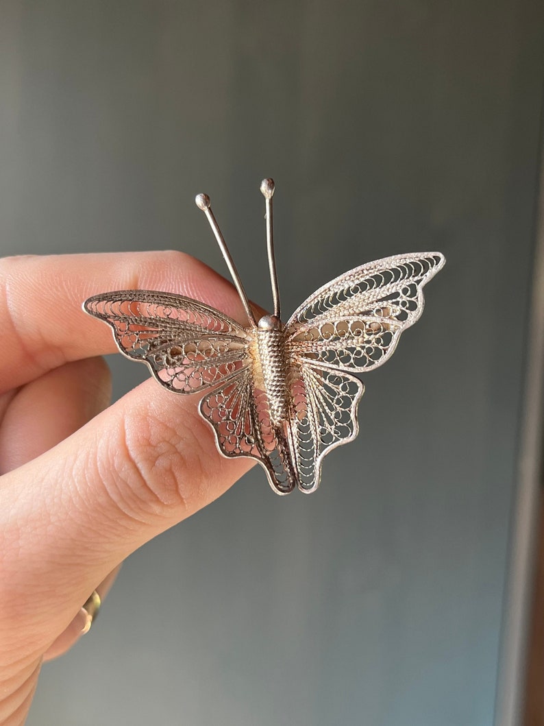 Vintage Mid-century Sterling Silver Filigree Butterfly Pin Brooch - Etsy
