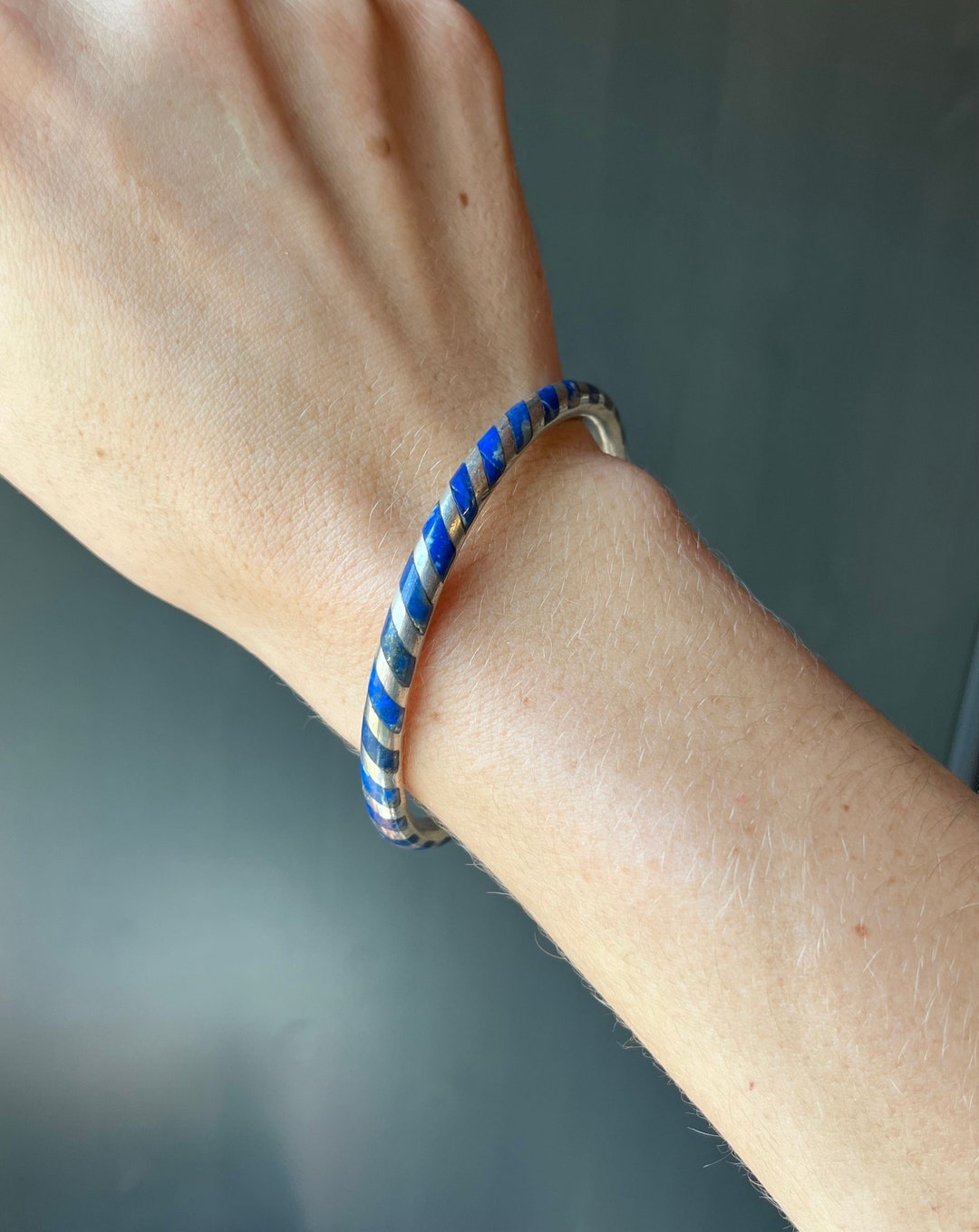 Vintage Chile 970 Silver & Lapis Wrap Bangle Bracelet - Etsy