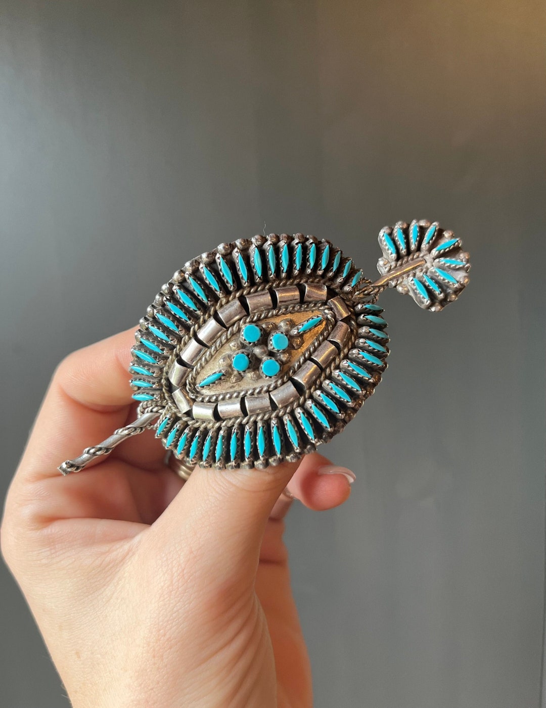 Vintage Native American Zuni Sterling Silver & Needlepoint Turquoise ...