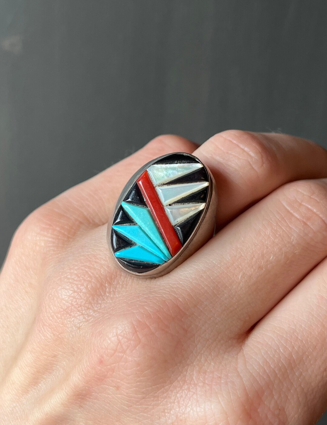 Sz 10.5 ~ Vintage Native American Navajo Sterling Silver Cobblestone ...