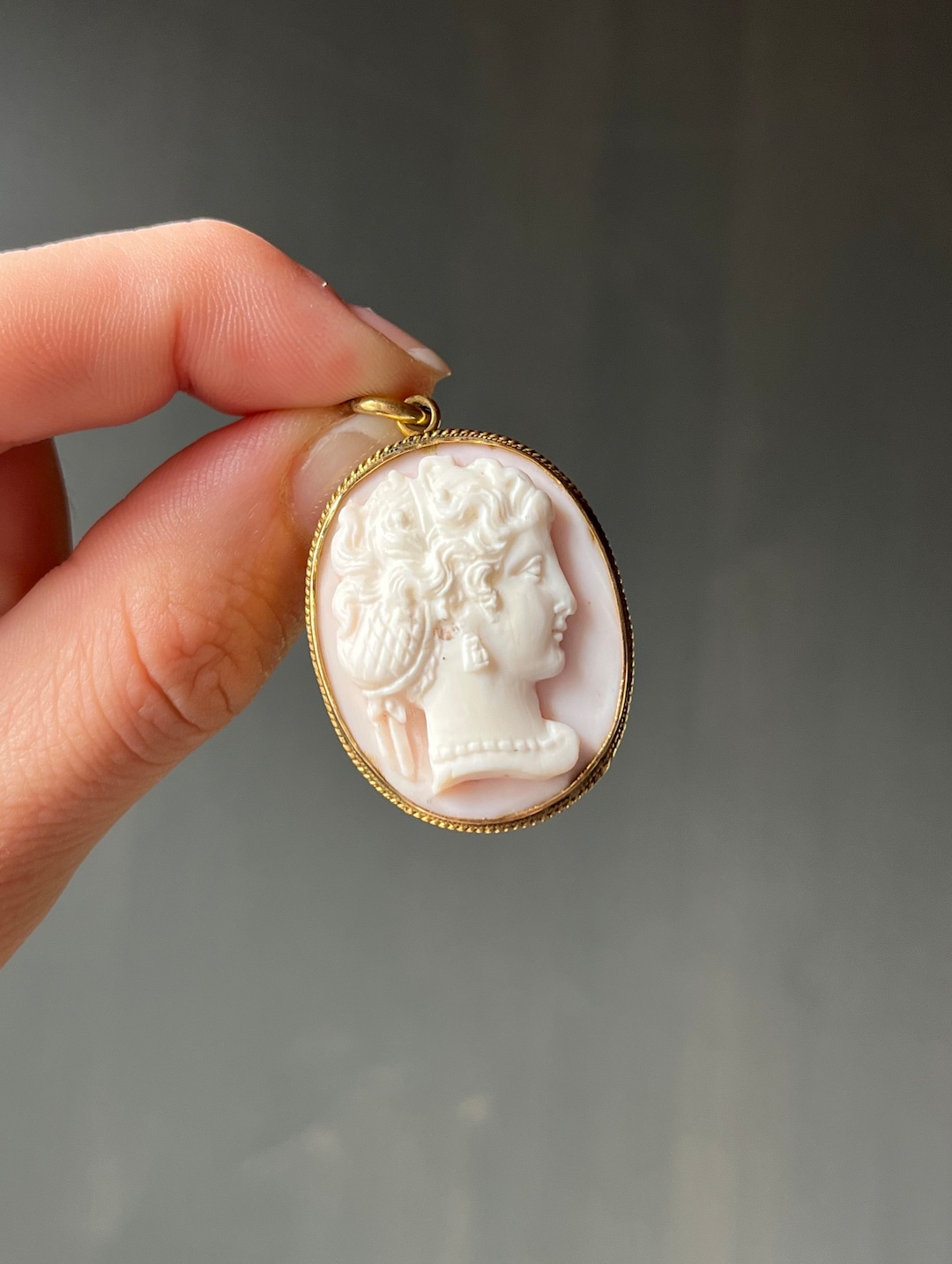 Antique 18K Gold & Italian Carved Pink Conch Shell Cameo Pendant - Etsy