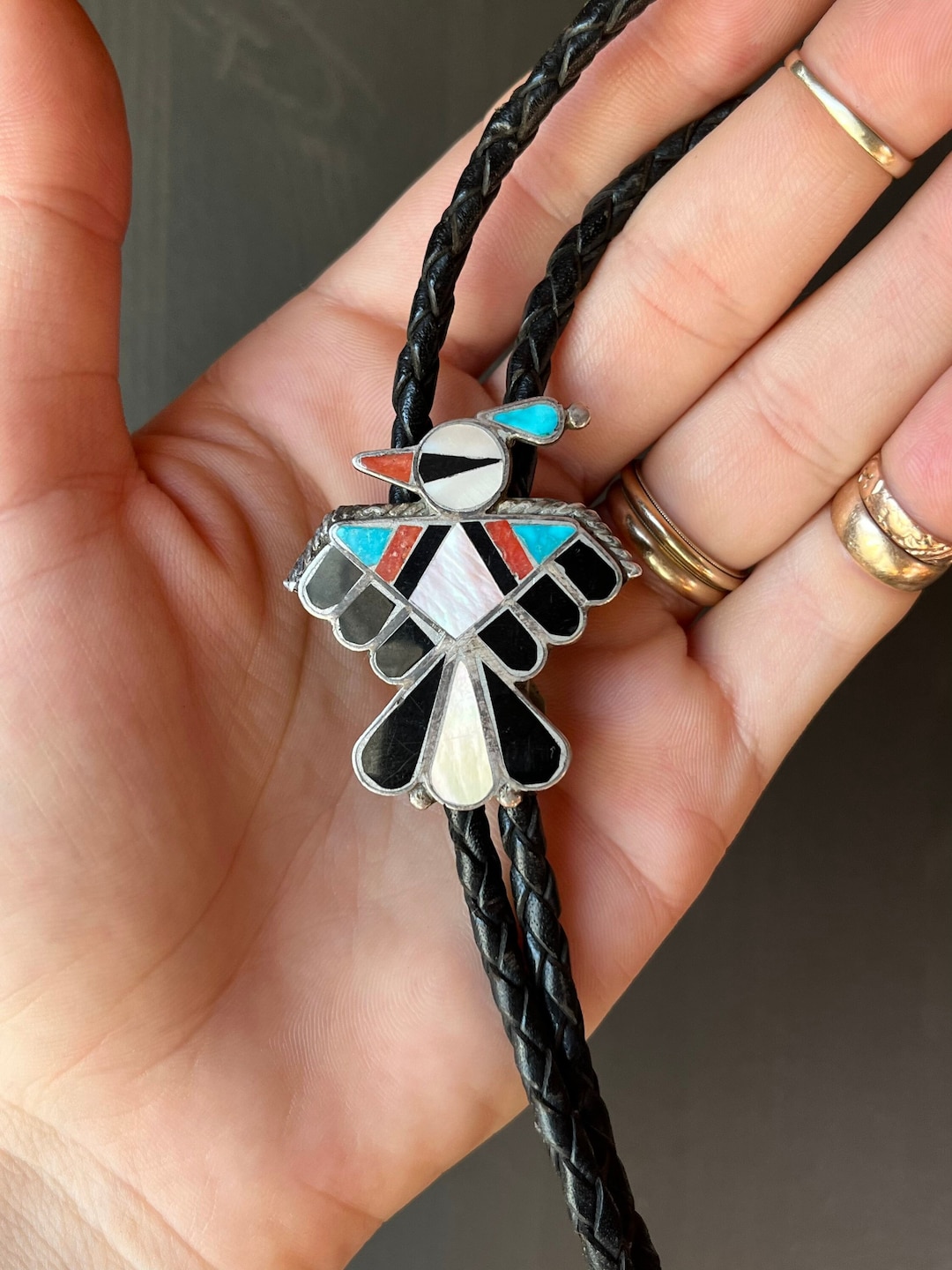 Vintage Native American Zuni Sterling Silver Inlay Peyote Water Bird ...