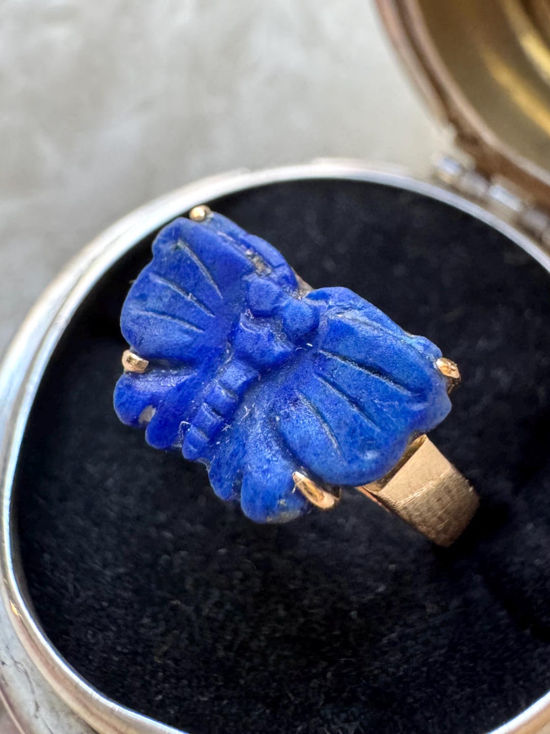 Sz 6 ~ Vintage 14K Gold & Carved Blue Lapis Butterfly Ring - Etsy