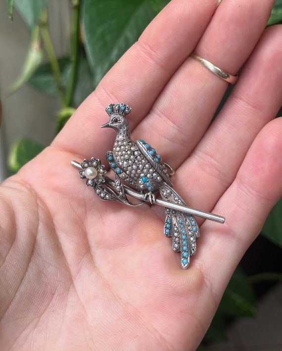Antique Victorian Silver Seed Pearl & Persian Turquoi… - Gem