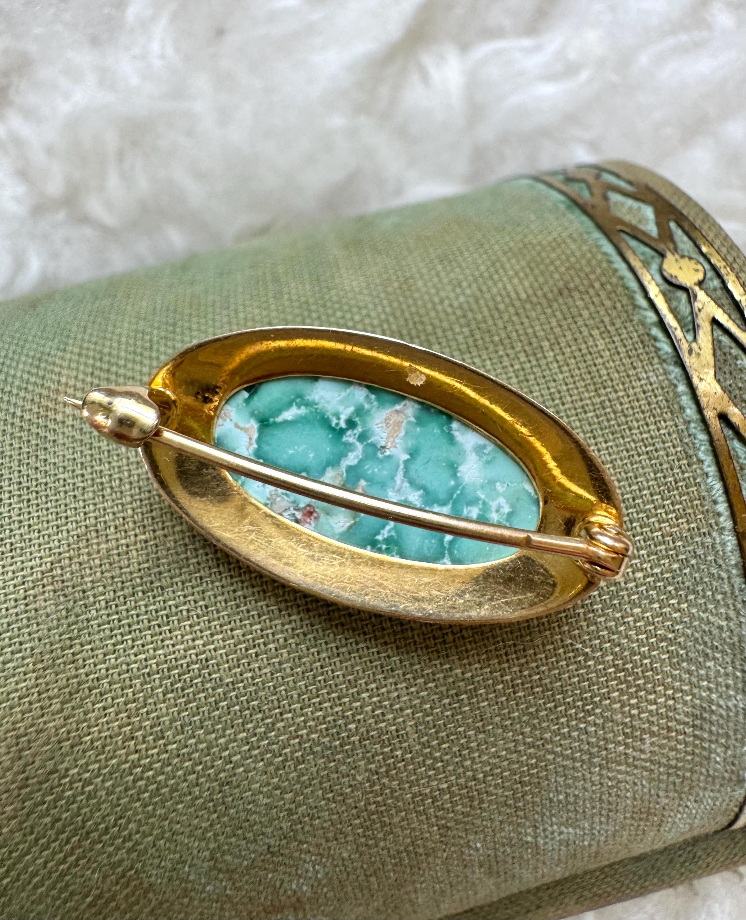 Antique American Art Nouveau 14K Gold & Turquoise Pin Brooch - Etsy
