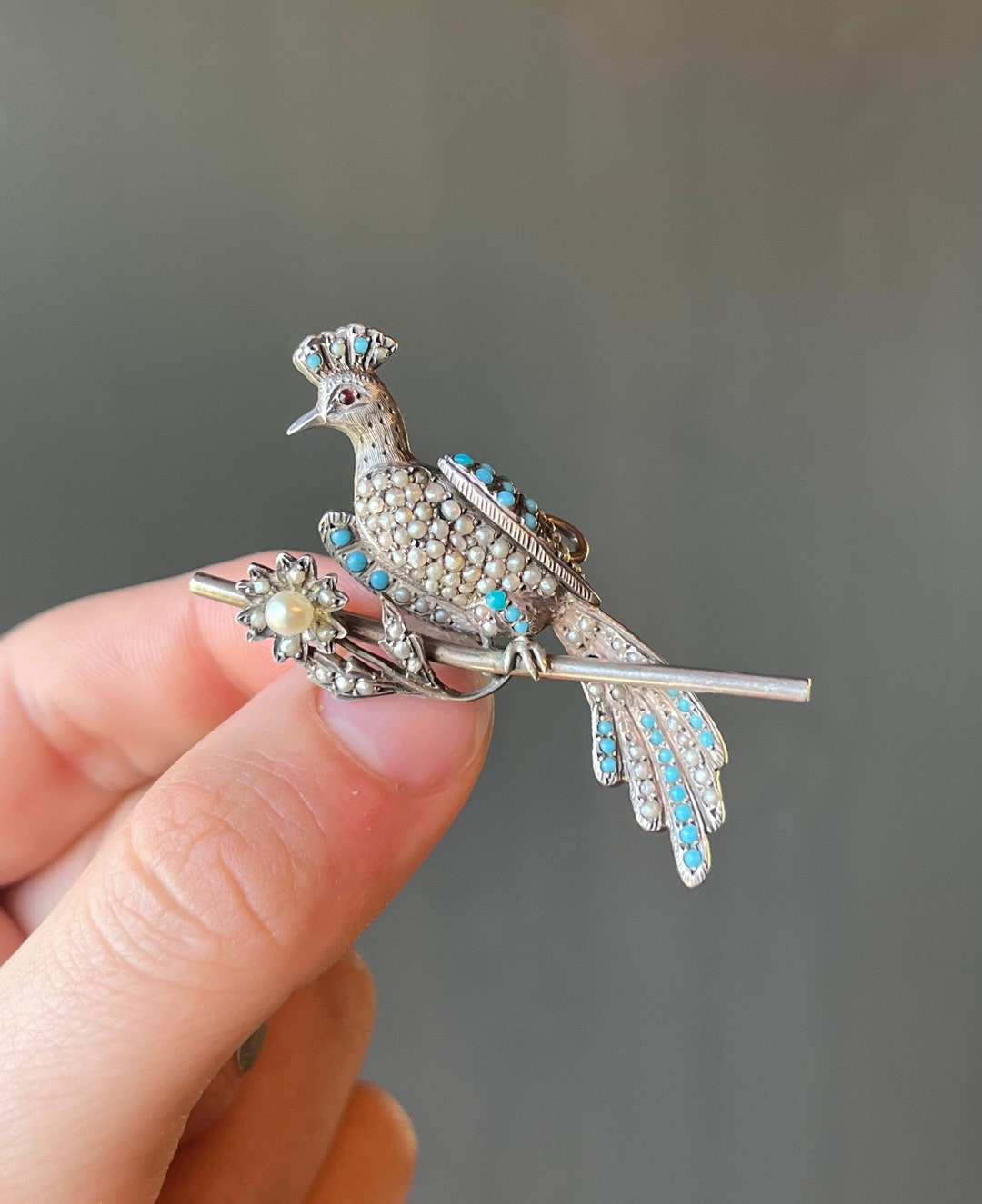 Antique Victorian Silver Seed Pearl & Persian Turquoise Victoria ...