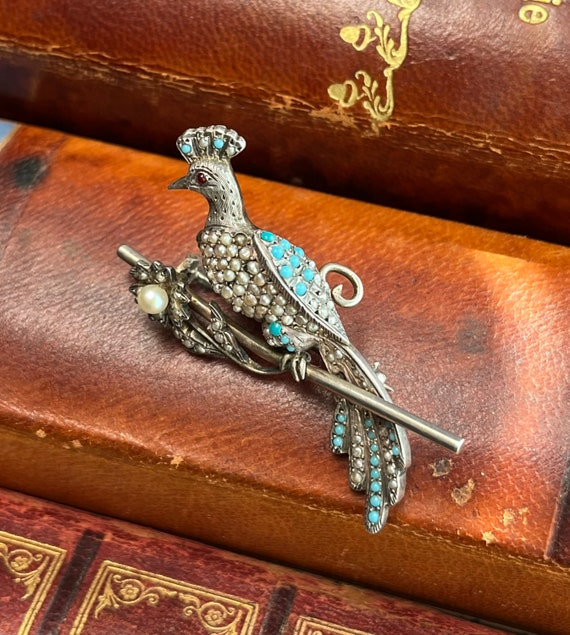 Antique Victorian Silver Seed Pearl & Persian Turquoi… - Gem