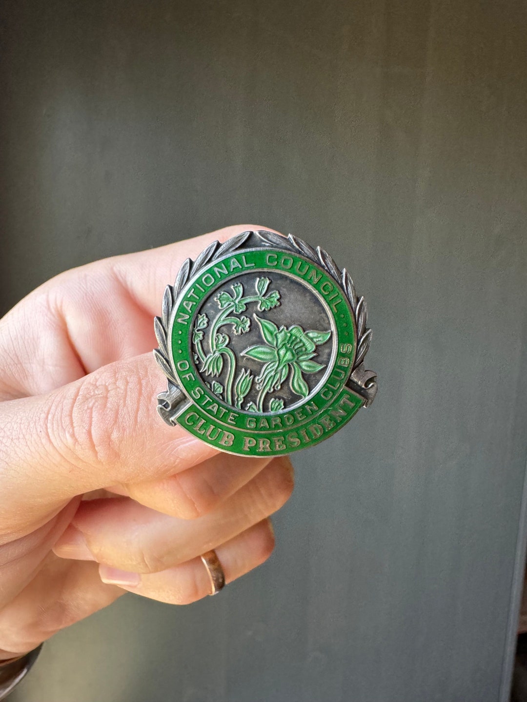 Vintage Mid-century Sterling Silver .925 & Green Enamel National ...