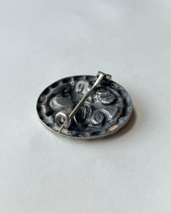 Antique Asian 830 Silver & Red Lion Pin Brooch - Gem