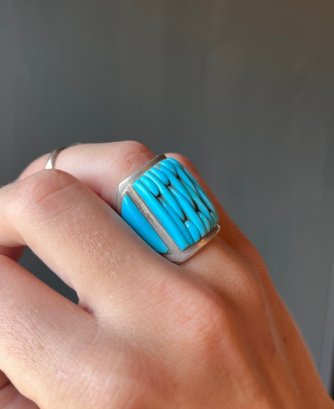 Sz 7 ~ Vintage Native American Sterling Silver & Cobblestone Turquoise ...