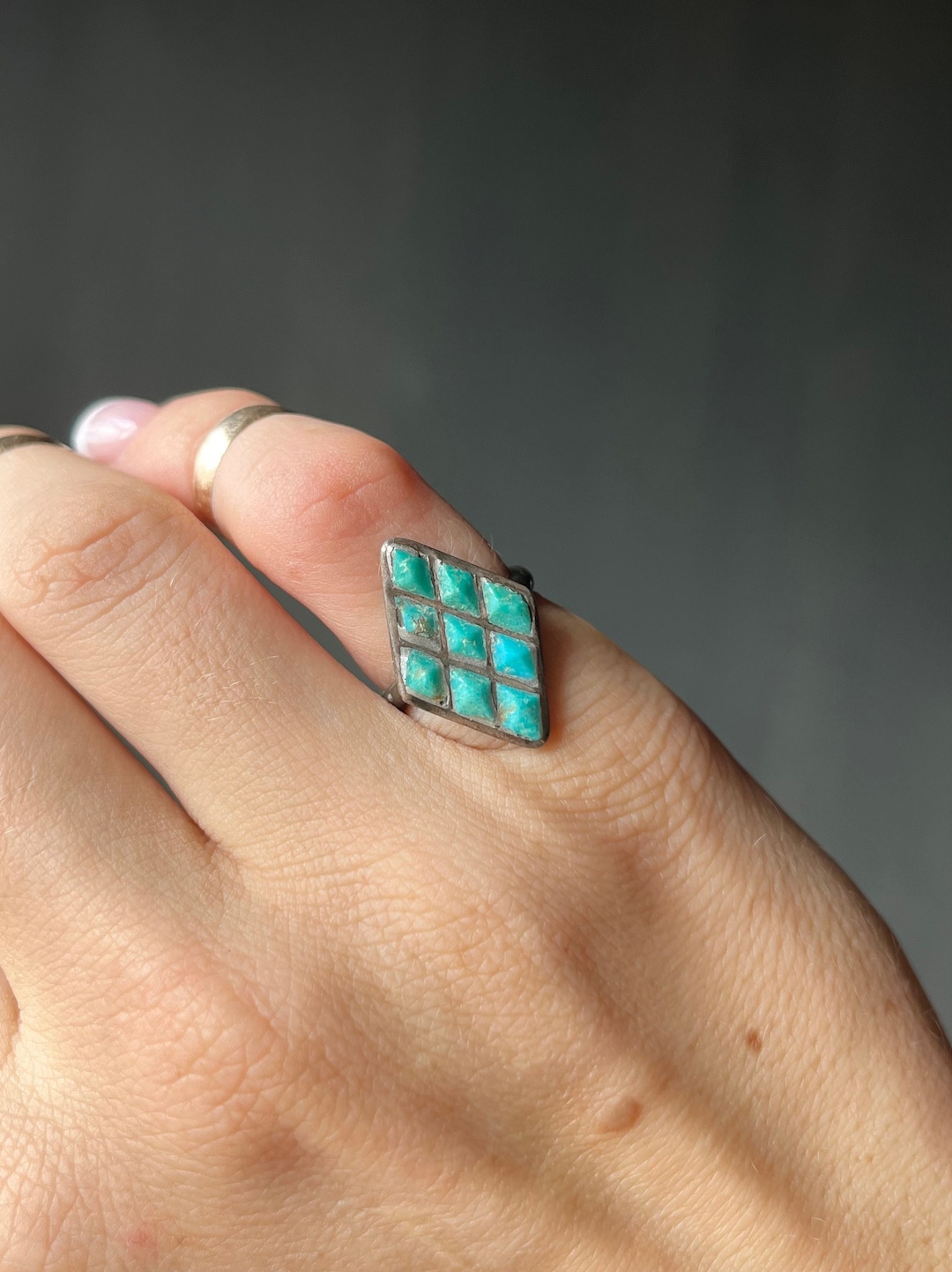 Sz 5 Vintage Native American Zuni Sterling Silver & Blue Turquoise ...