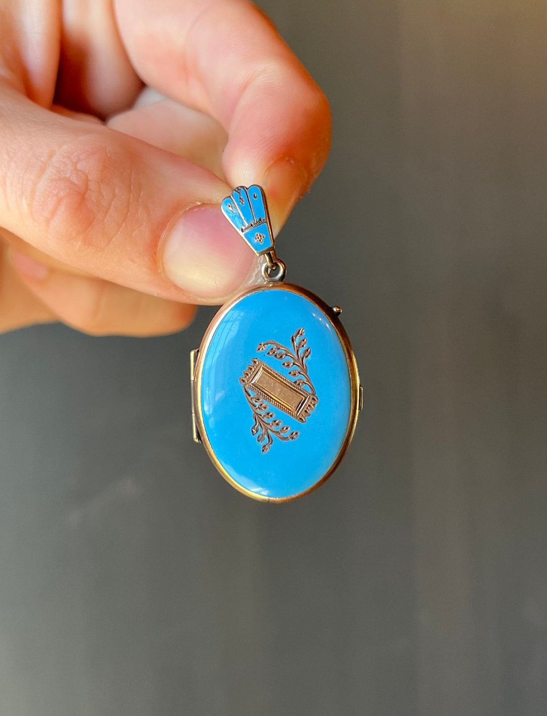 Antique Victorian Gold Fill & Robin’s Egg Blue Enamel Picture Locket ...