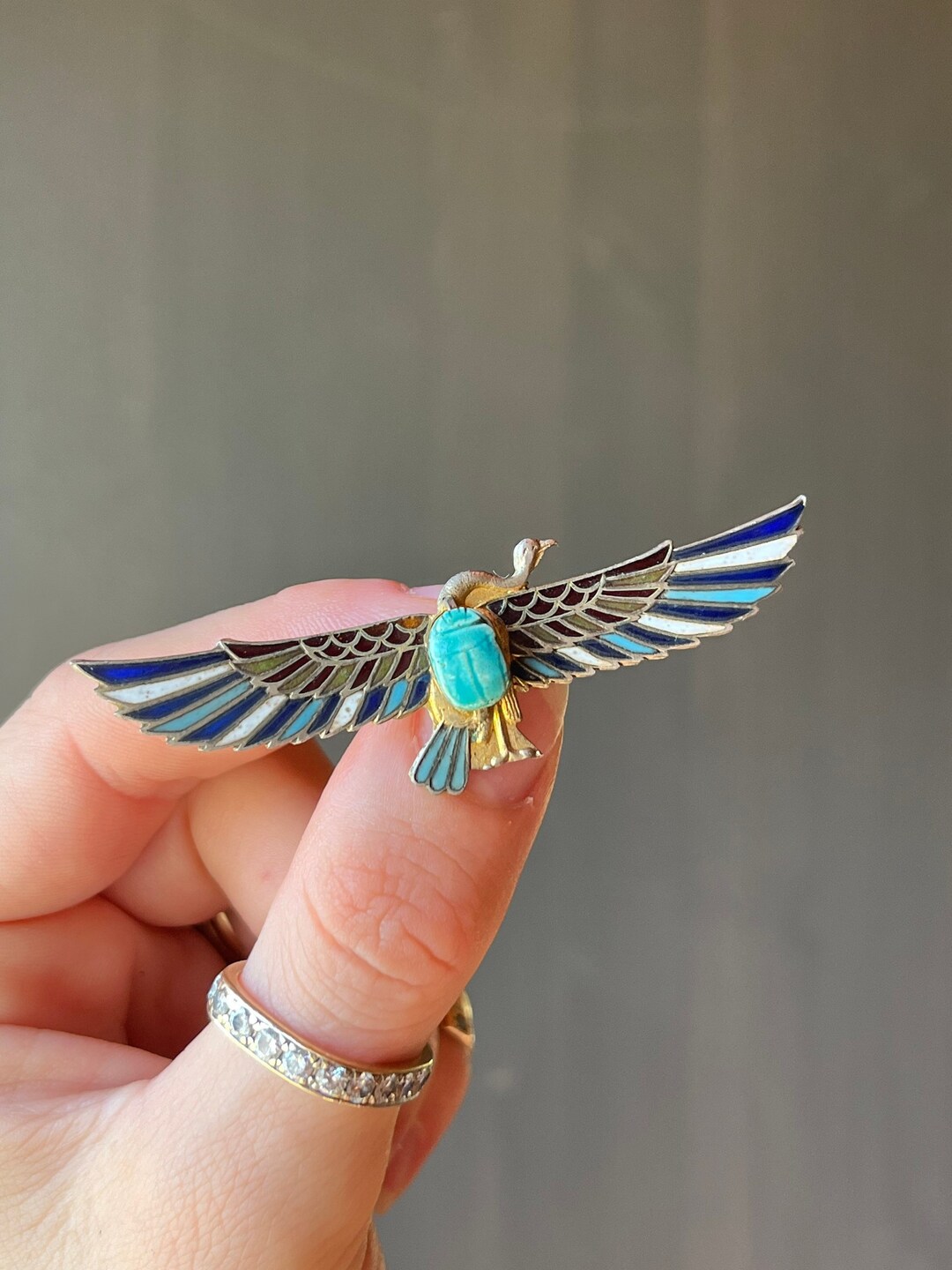 Antique Art Deco Egyptian Revival Plique-a-jour Enamel Winged Scarab ...