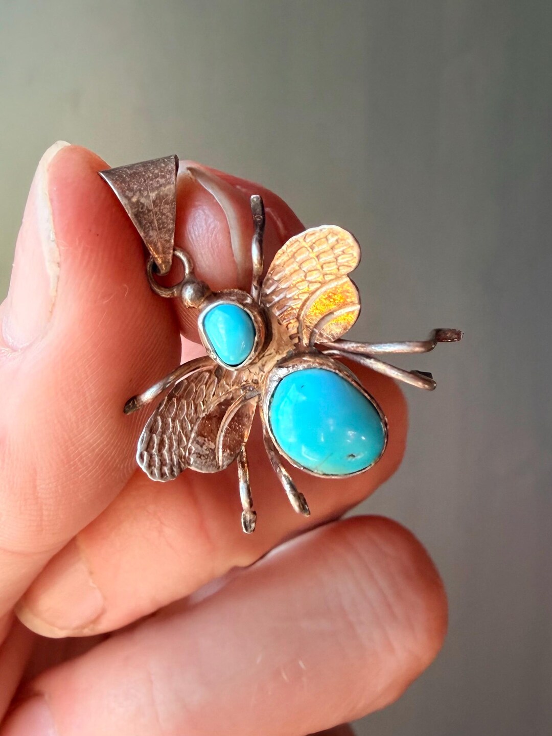 Vintage Native American EB Sterling Silver & Turquoise Insect Bug ...