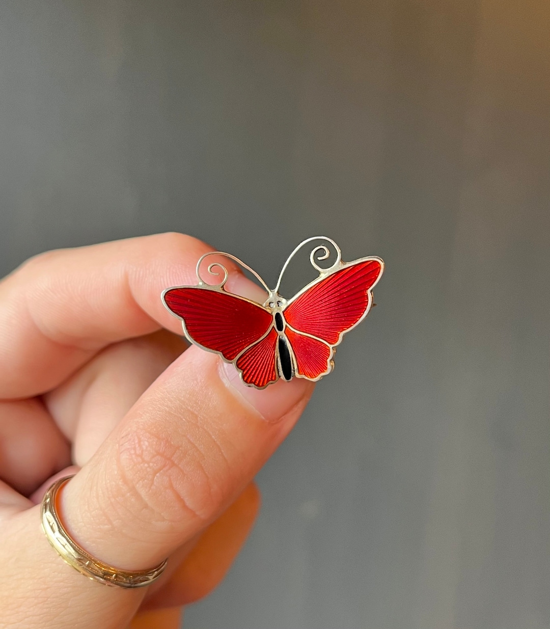 Vintage Mid-century Norwegian DAVID ANDERSAN Red Enamel & Silver ...