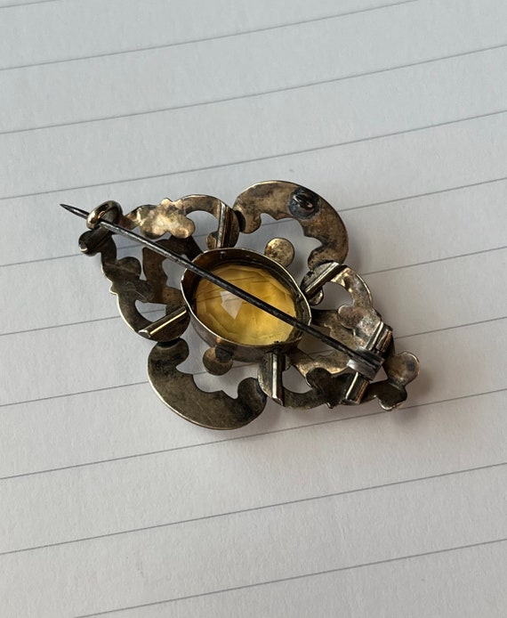 Antique Victorian Repoussé 12K Gold & Citrine Pin Bro… - Gem