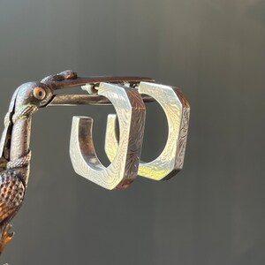 Vintage Sterling Silver Floral Etched Box Hoop Post Earrings - Etsy