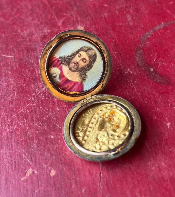 Antique Art Nouveau Gold Fill & Rhinestone Jesus Pict… - Gem Antique Art Nouveau Gold Fill & Rhinestone Jesus Pict… - Gem