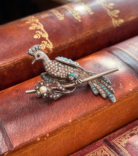 Antique Victorian Silver Seed Pearl & Persian Turquoi… - Gem