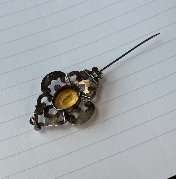 Antique Victorian Repoussé 12K Gold & Citrine Pin Bro… - Gem