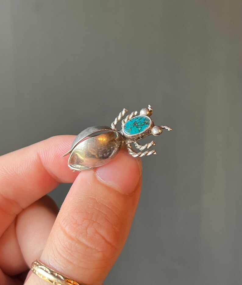 Vintage Native American Sterling Silver & Turquoise Bug Insect Beetle ...
