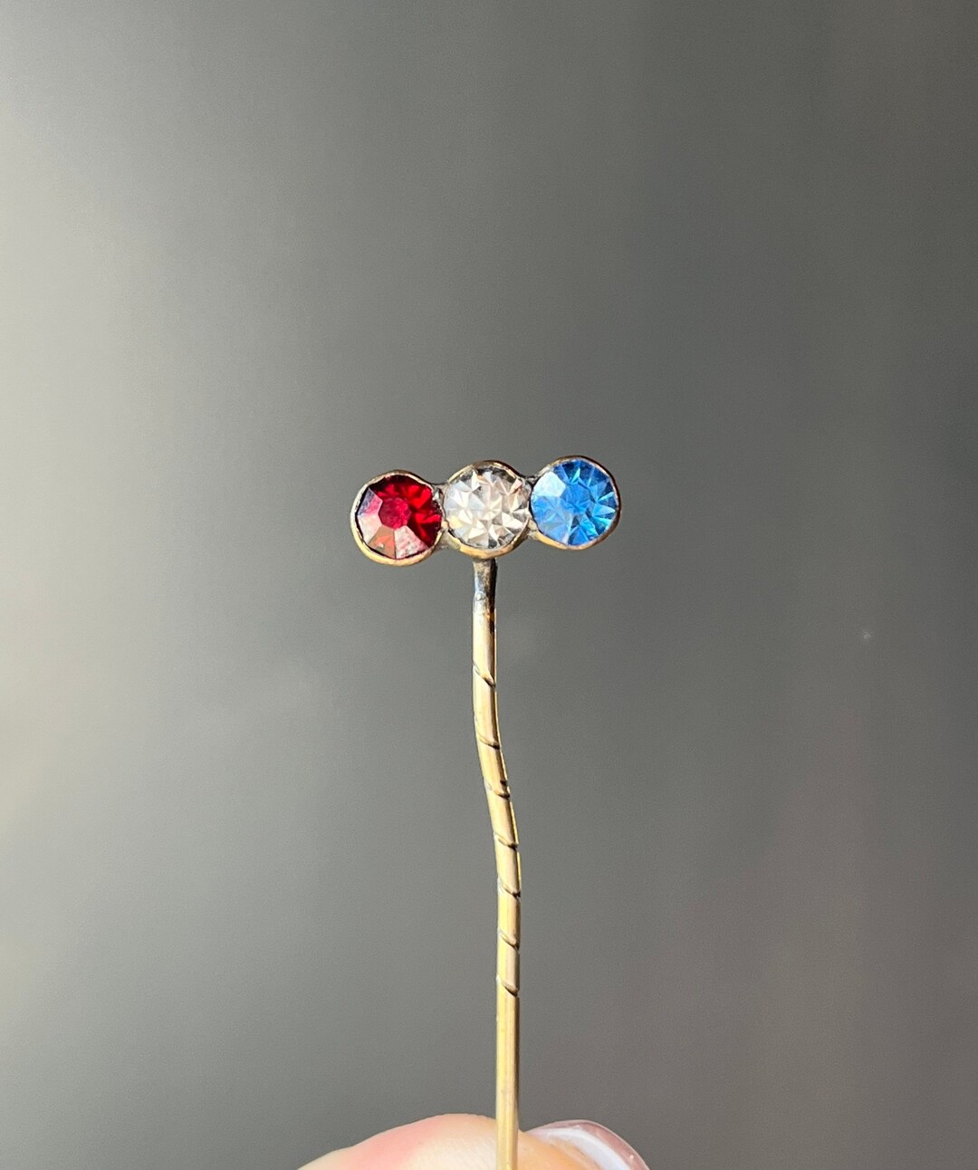 Antique Gold Filled Red White & Blue Rhinestone Stick Pin - Etsy