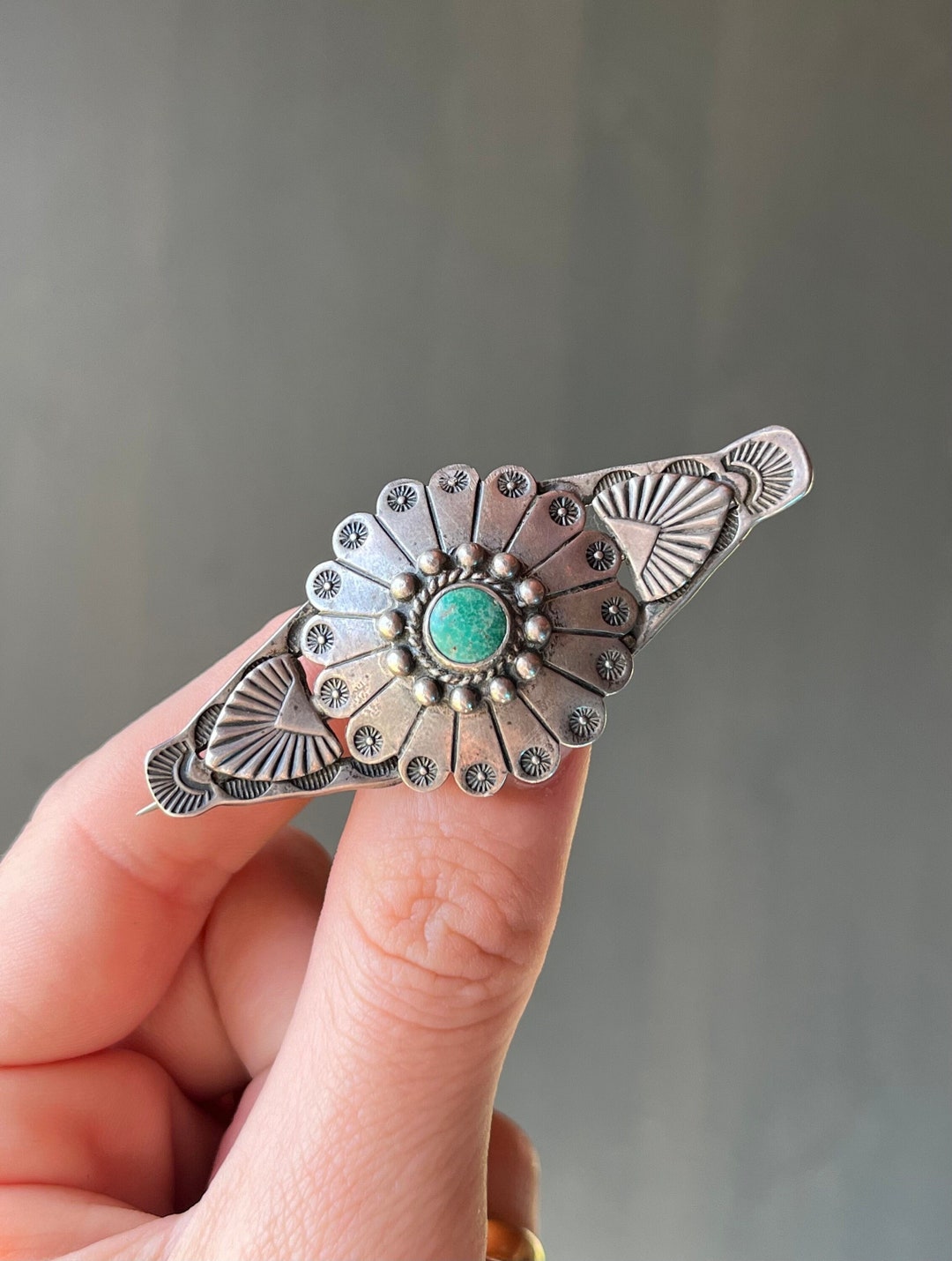 Vintage Fred Harvey Era Native American Sterling Silver & Green ...