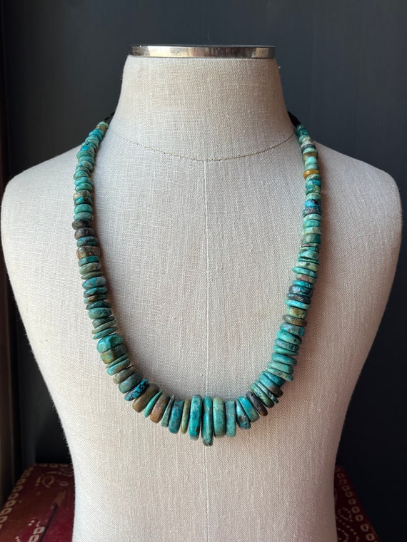 Graduated Natural American Turquoise Disk Horn Bead N… - Gem