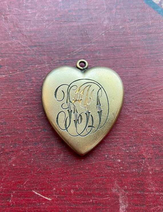 Antique Victorian Gold Filled Monogram Heart Locket - Gem