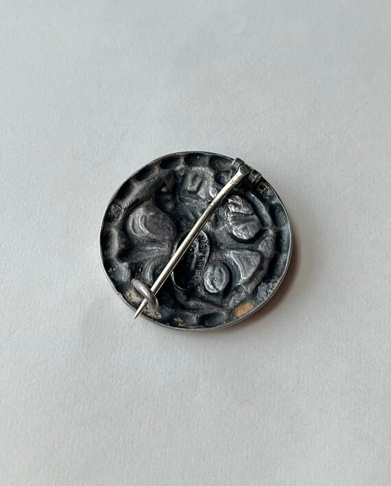 Antique Asian 830 Silver & Red Lion Pin Brooch - Gem