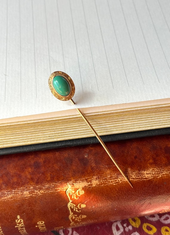 Antique Art Nouveau 14K Yellow Gold & Persian Turquoi… - Gem