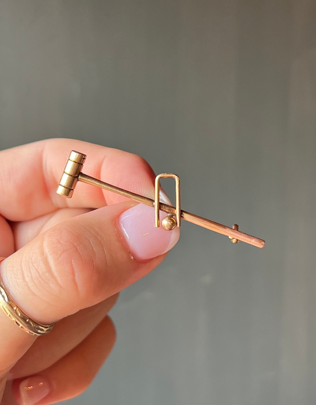 Antique Victorian 15K Rose Gold Croquet Mallet & Wickets Bar Lapel Pin ...